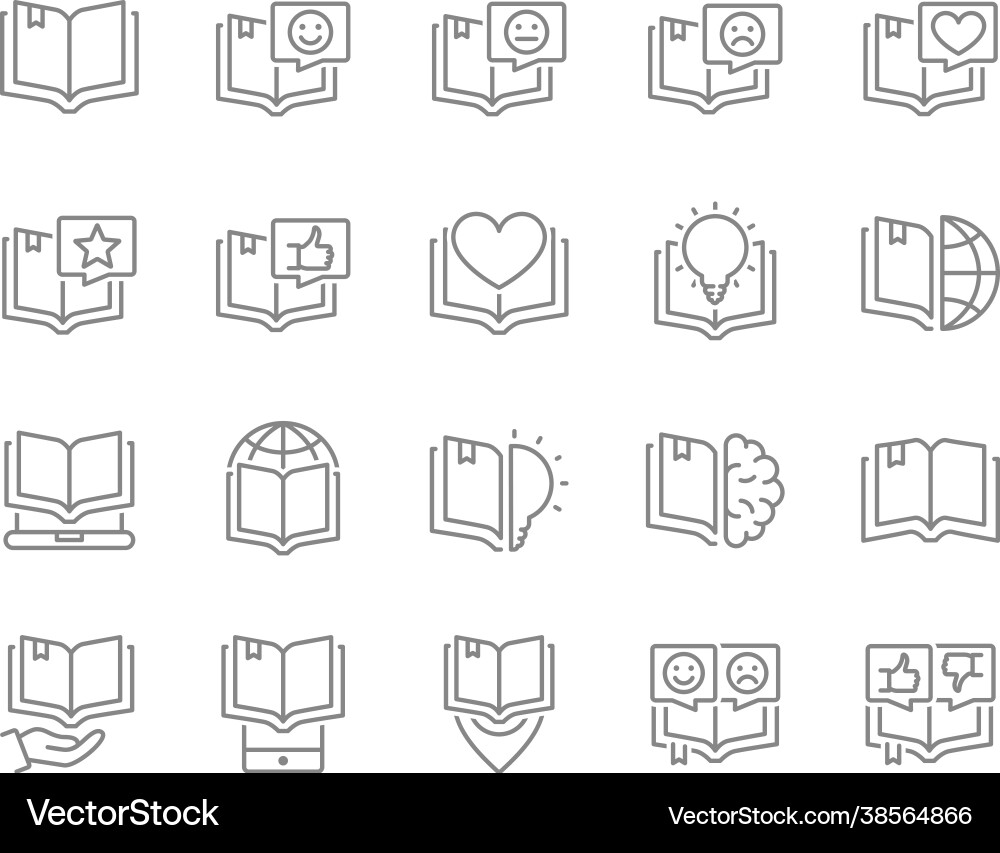 Set open book line icons brainstorm love Vector Image