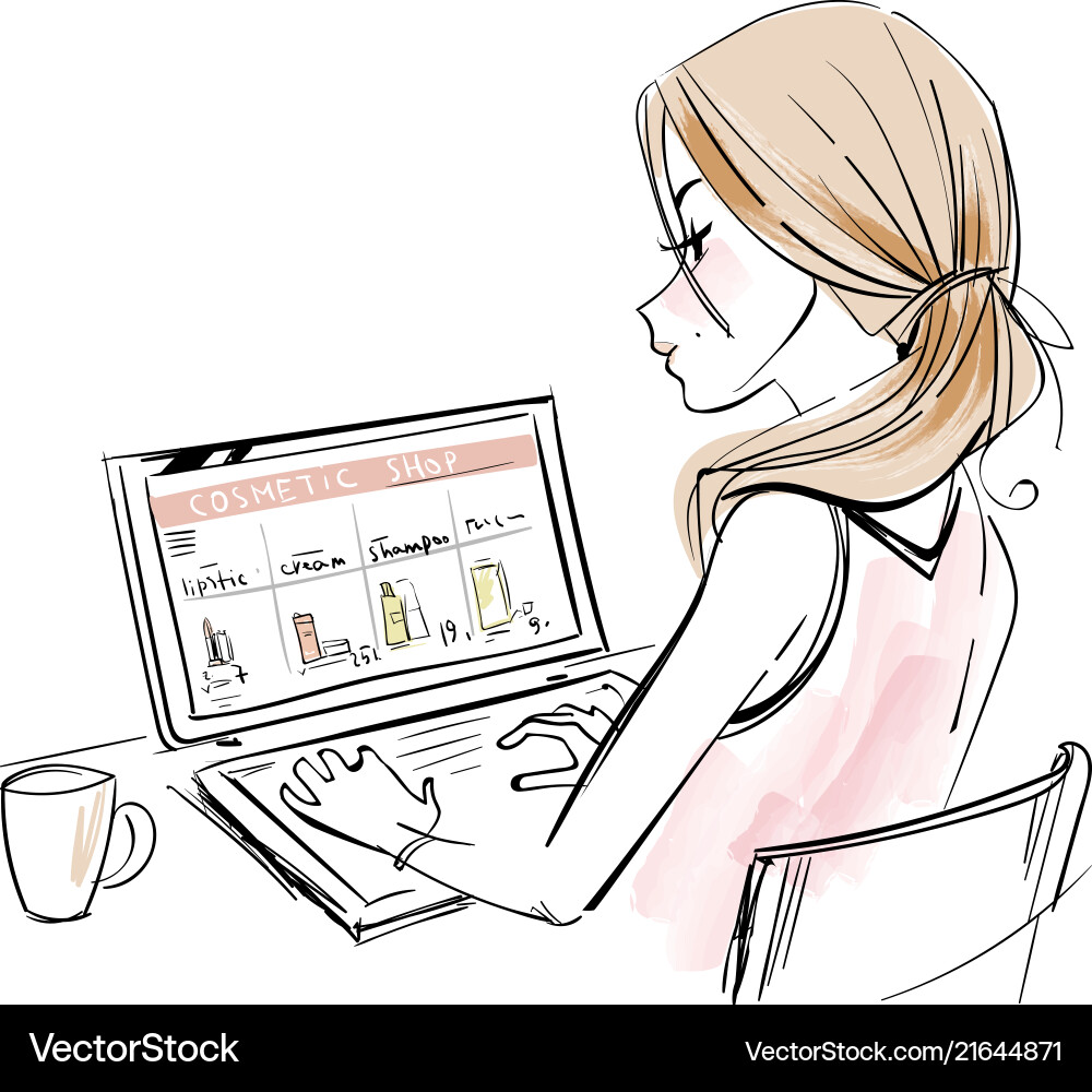 Beauty blogger - woman with computer Royalty Free Vector