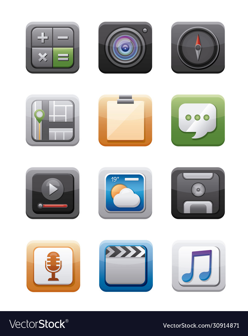 Bundle apps buttons menu panel Royalty Free Vector Image