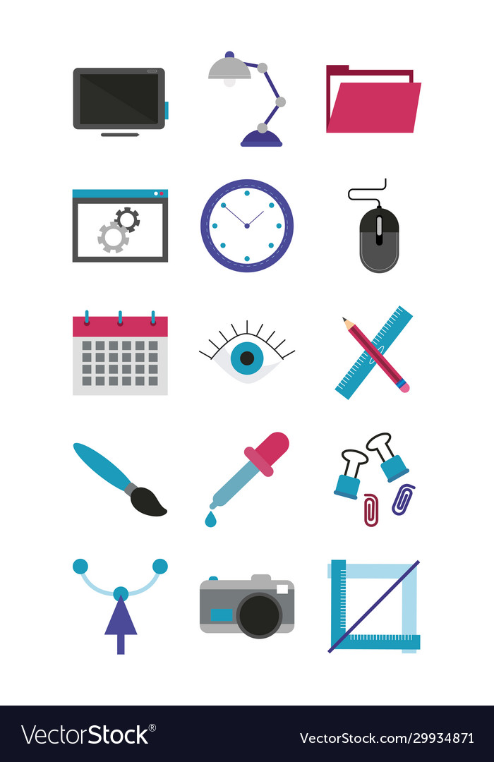 Bundle designer set flat icons Royalty Free Vector Image