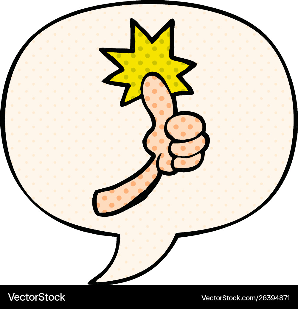 Cartoon thumbs up sign and speech bubble in comic Vector Image