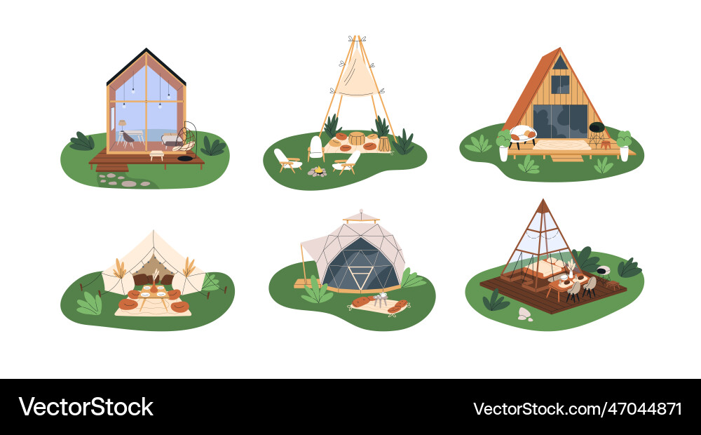 Comfortable houses for glamping luxury glamorous Vector Image