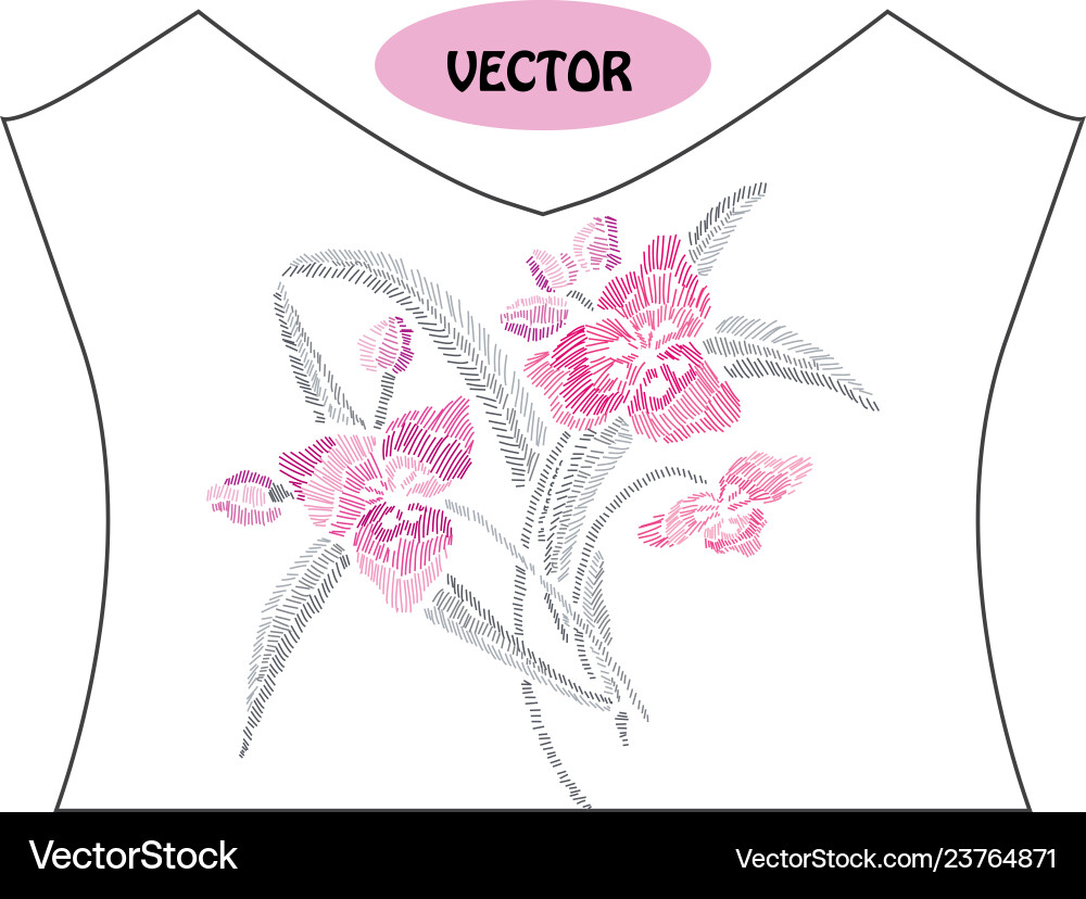 Embroidery floral bouquet Royalty Free Vector Image