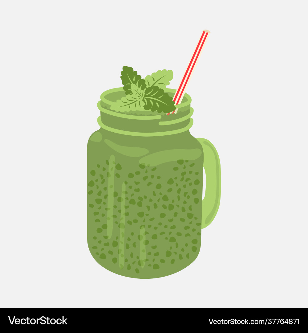 Green smoothies with straws and mint leaves Vector Image