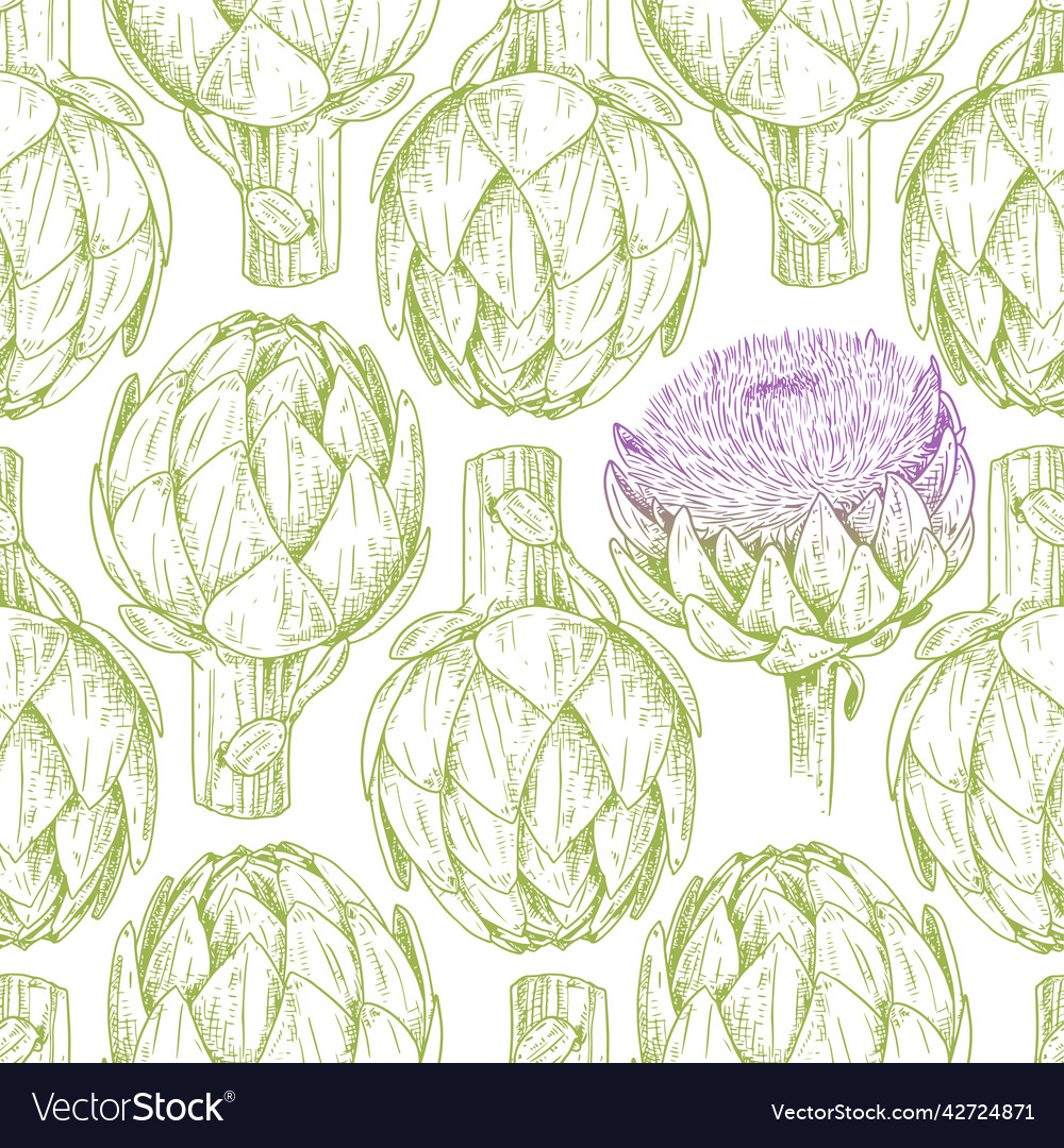 Hand drawn artichoke seamless pattern Royalty Free Vector