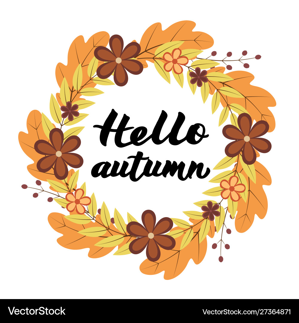 Hello autumn written with brush pen calligraphy Vector Image