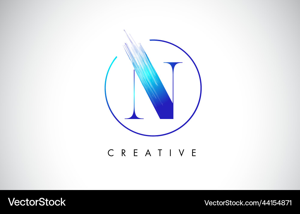 N brush stroke letter logo design blue paint Vector Image