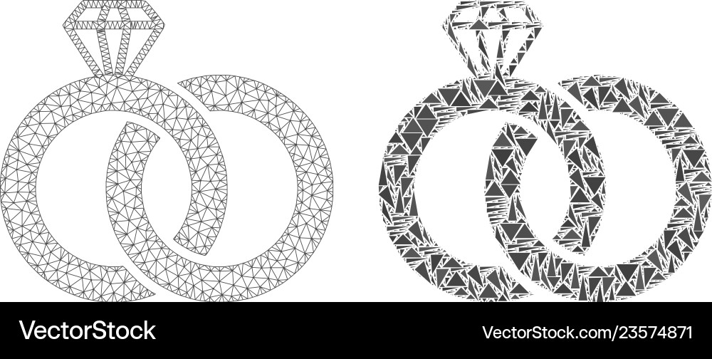 Polygonal 2d mesh diamond wedding rings and mosaic