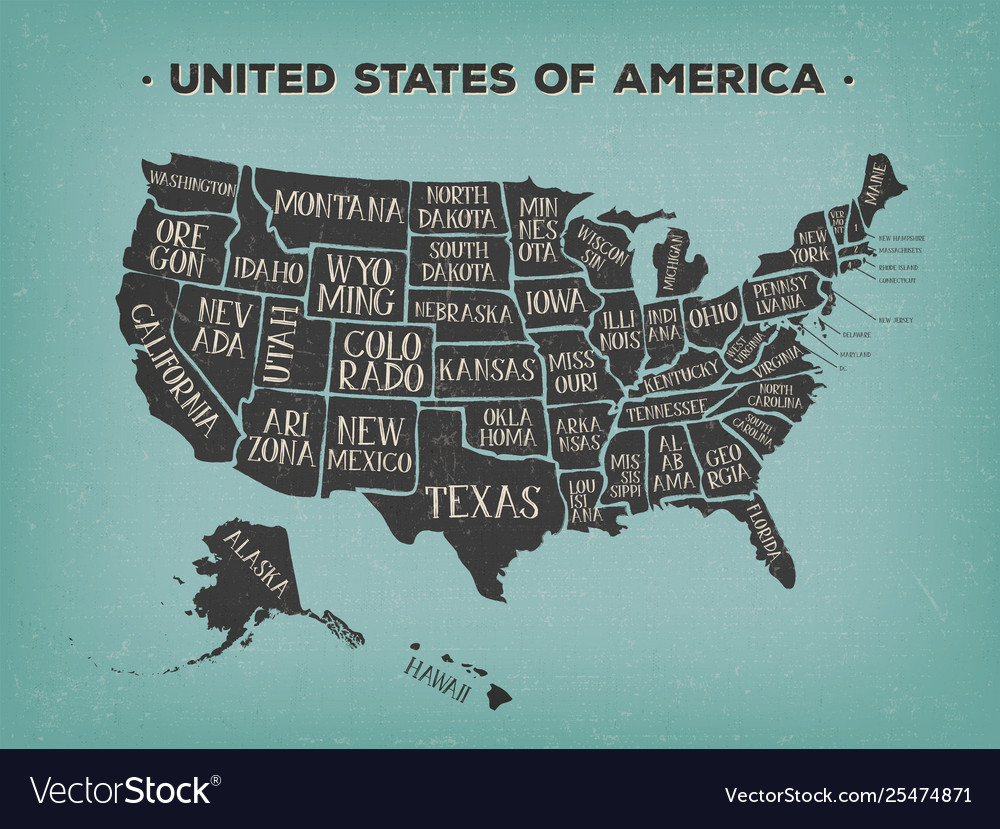 Vintage american poster with states names Vector Image