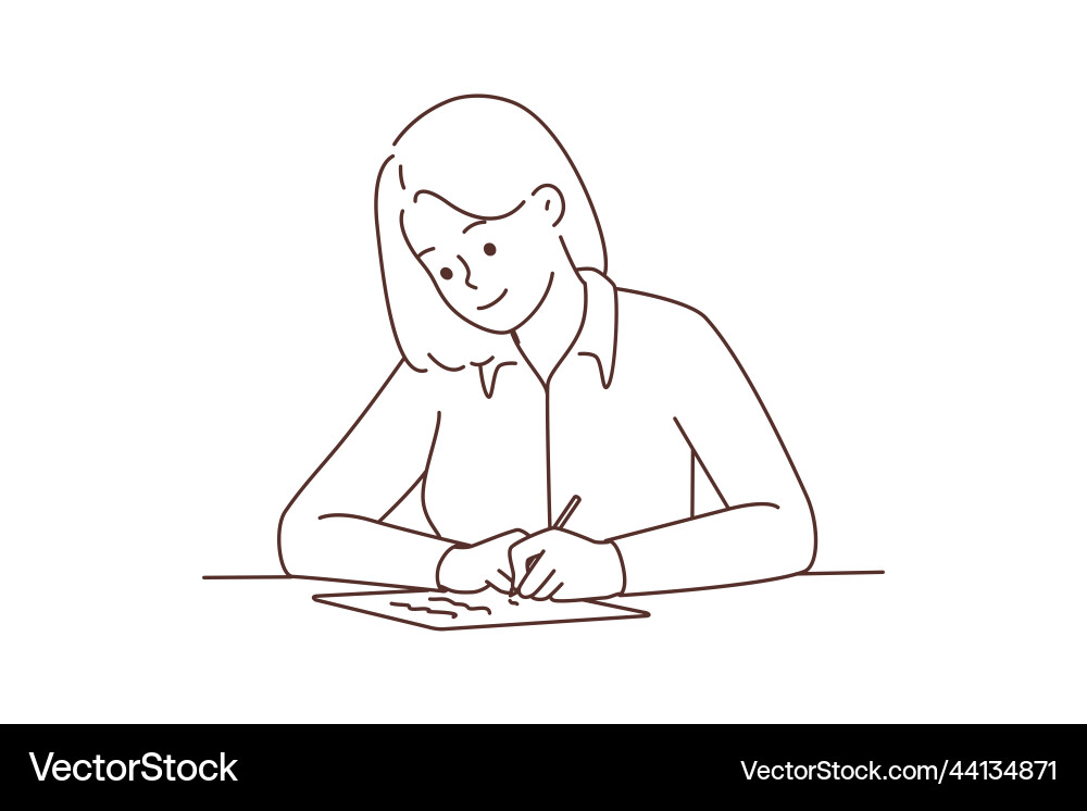 Young Woman Writing at Desk Royalty Free Vector Image