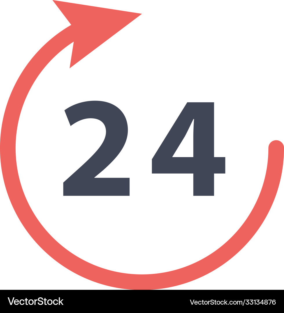 Arrow with number 24 signal flat style Royalty Free Vector