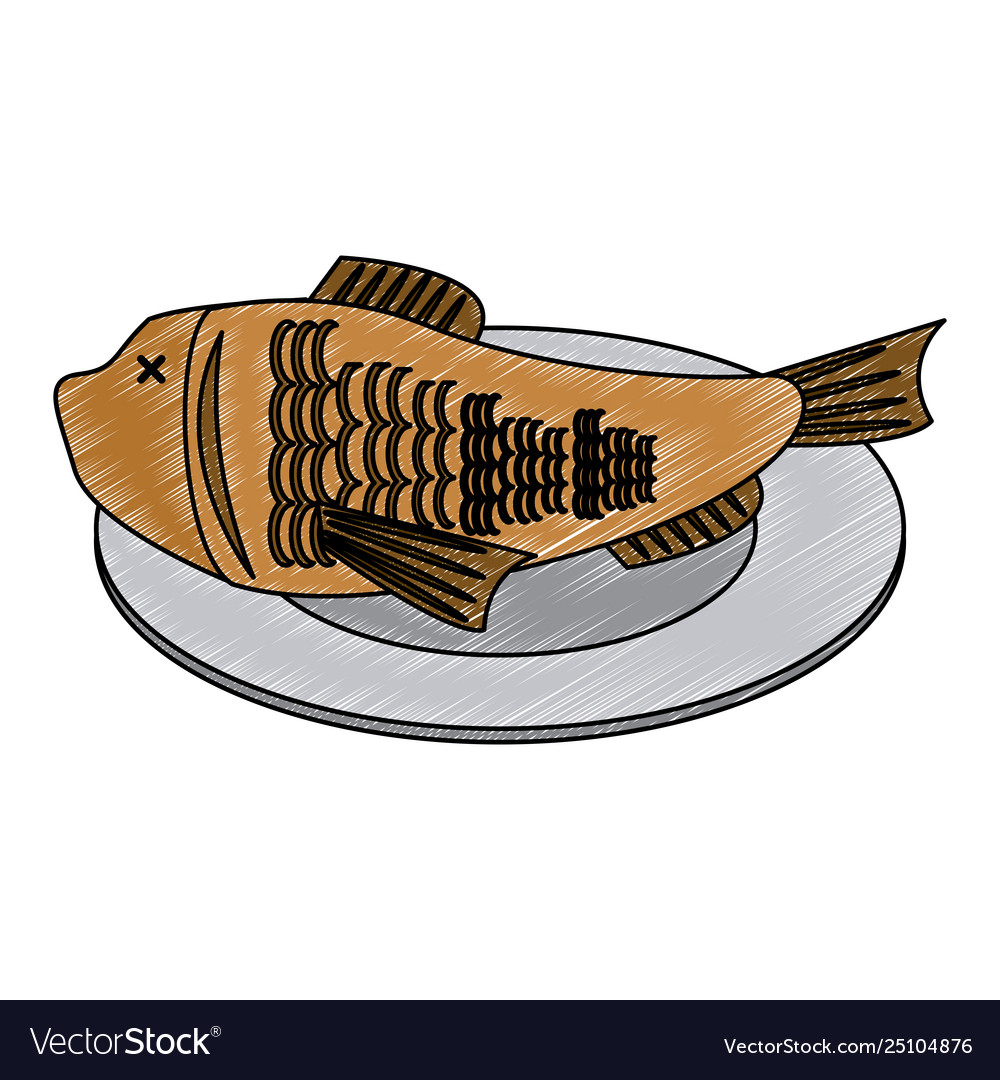 Fish on dish scribble Royalty Free Vector Image