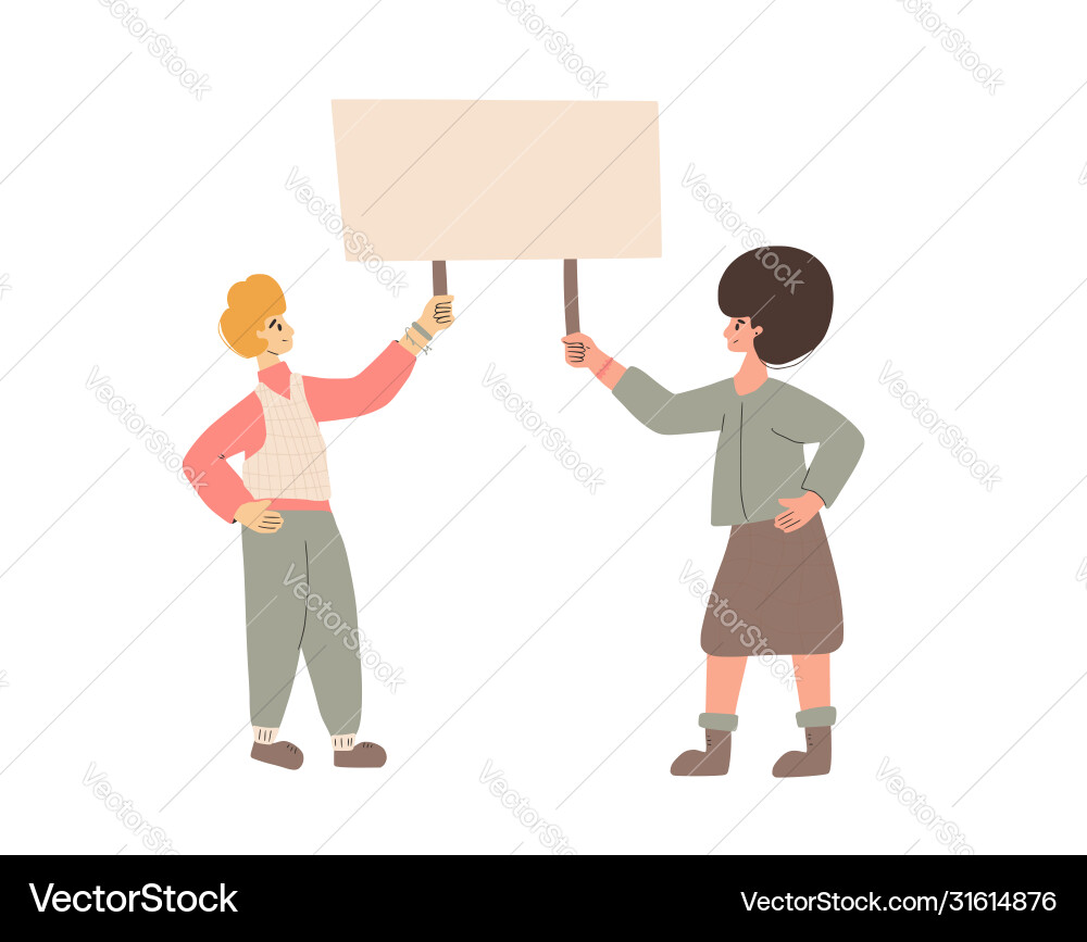 Protest group men and women with banners Vector Image