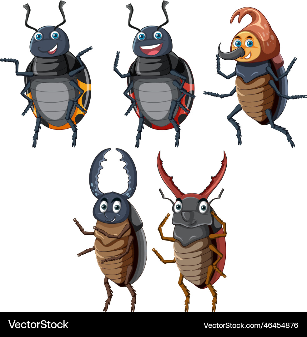 Set of beetle cartoon character Royalty Free Vector Image