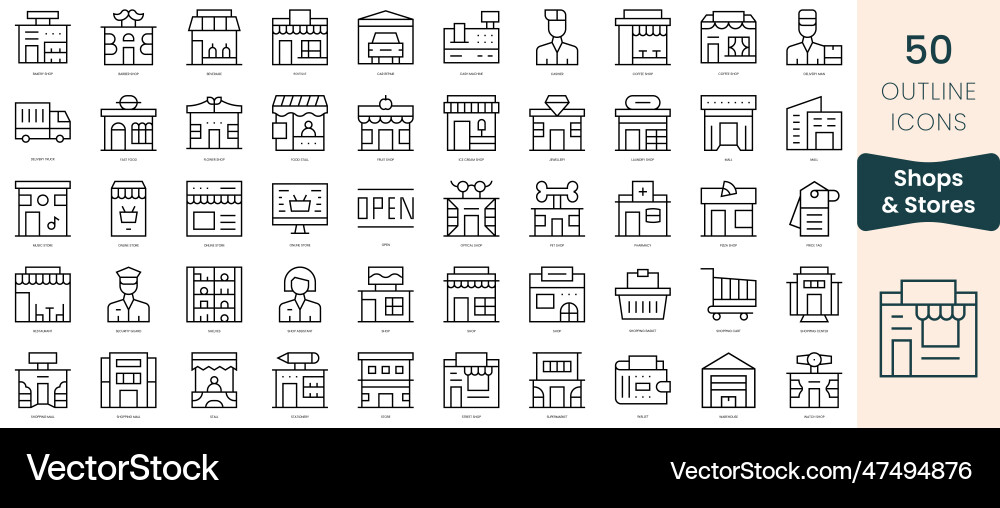 Set of shops and stores icons thin linear style Vector Image