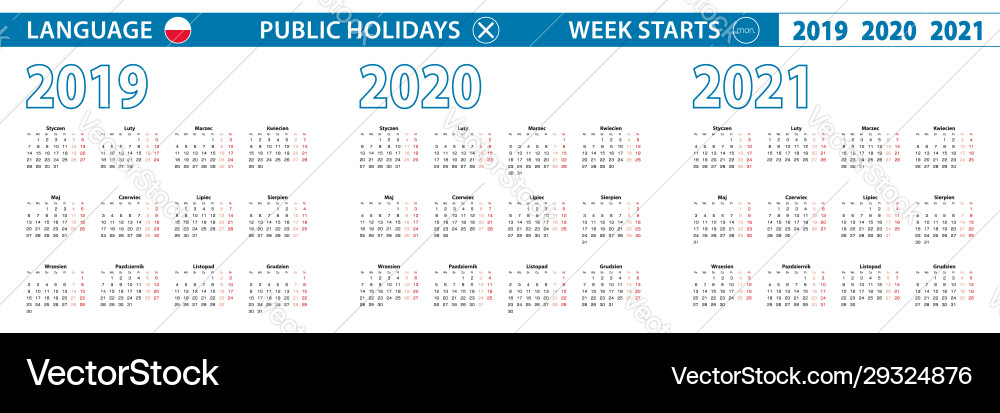 Simple calendar template in polish for 2019 2020 Vector Image