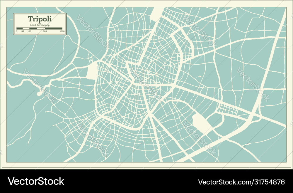 Tripoli greece city map in retro style outline map