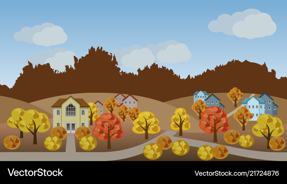 Village autumn landscape scene Royalty Free Vector Image
