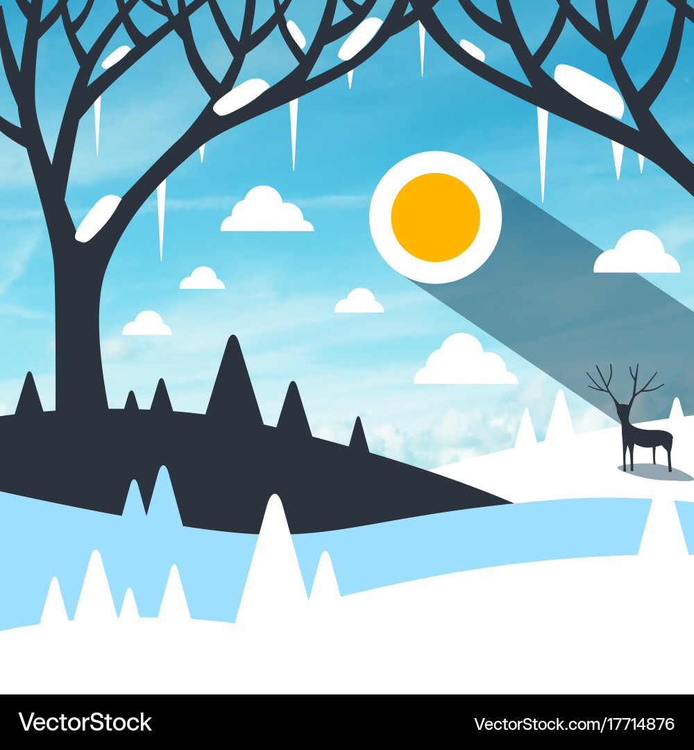 Winter landscape with snow on field and icicles Vector Image