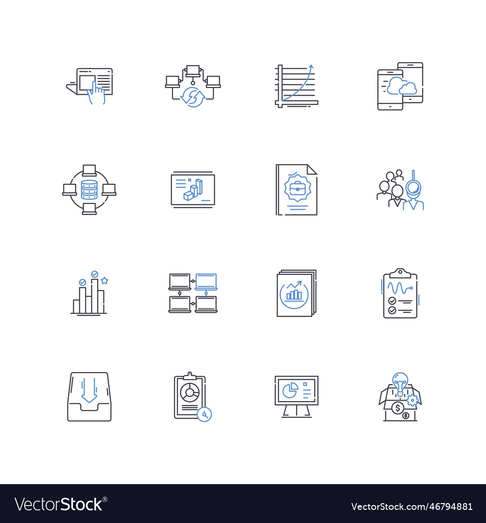 Briefing line icons collection summary meeting Vector Image