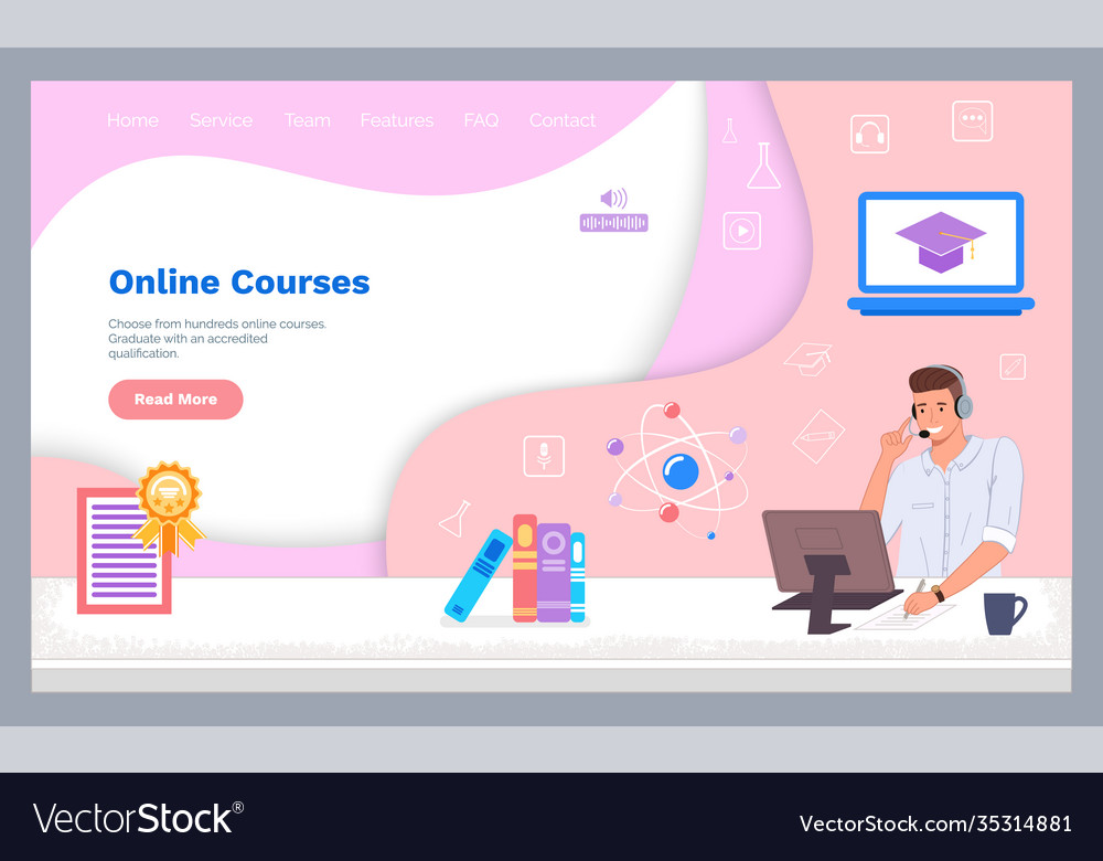 Landing page website online courses education Vector Image