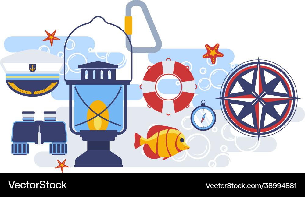 Marine and nautical compass cap lifebuoy Vector Image