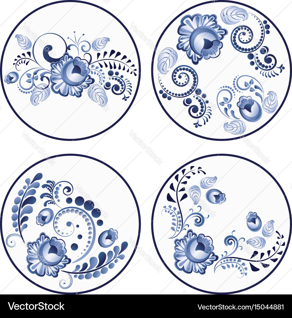 Round blue floral ornaments Royalty Free Vector Image