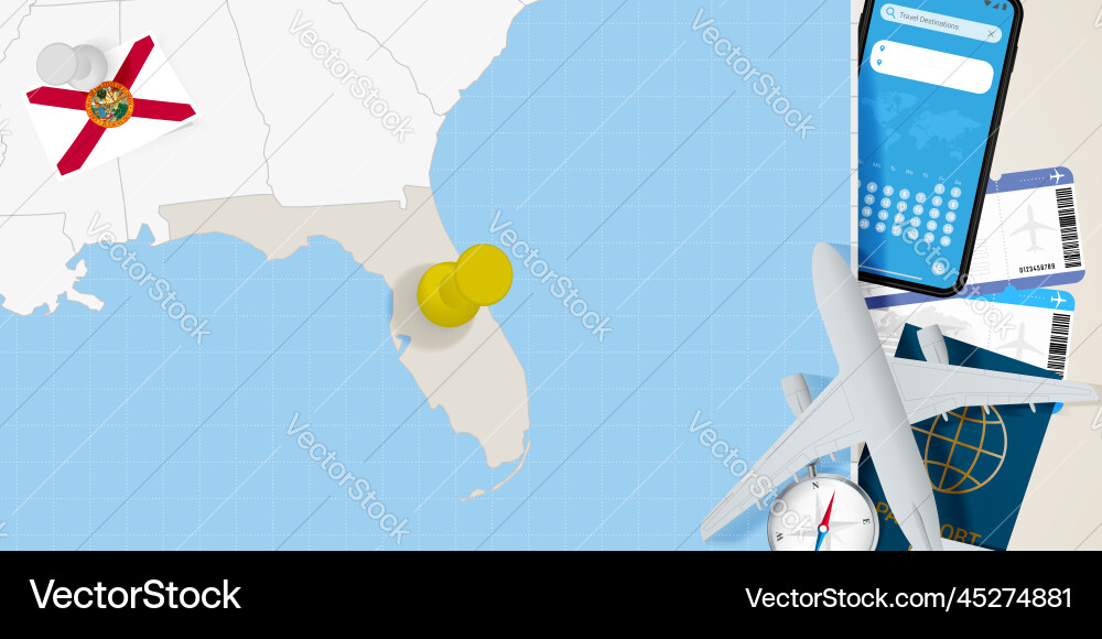 Travel to florida concept map with pin on map Vector Image