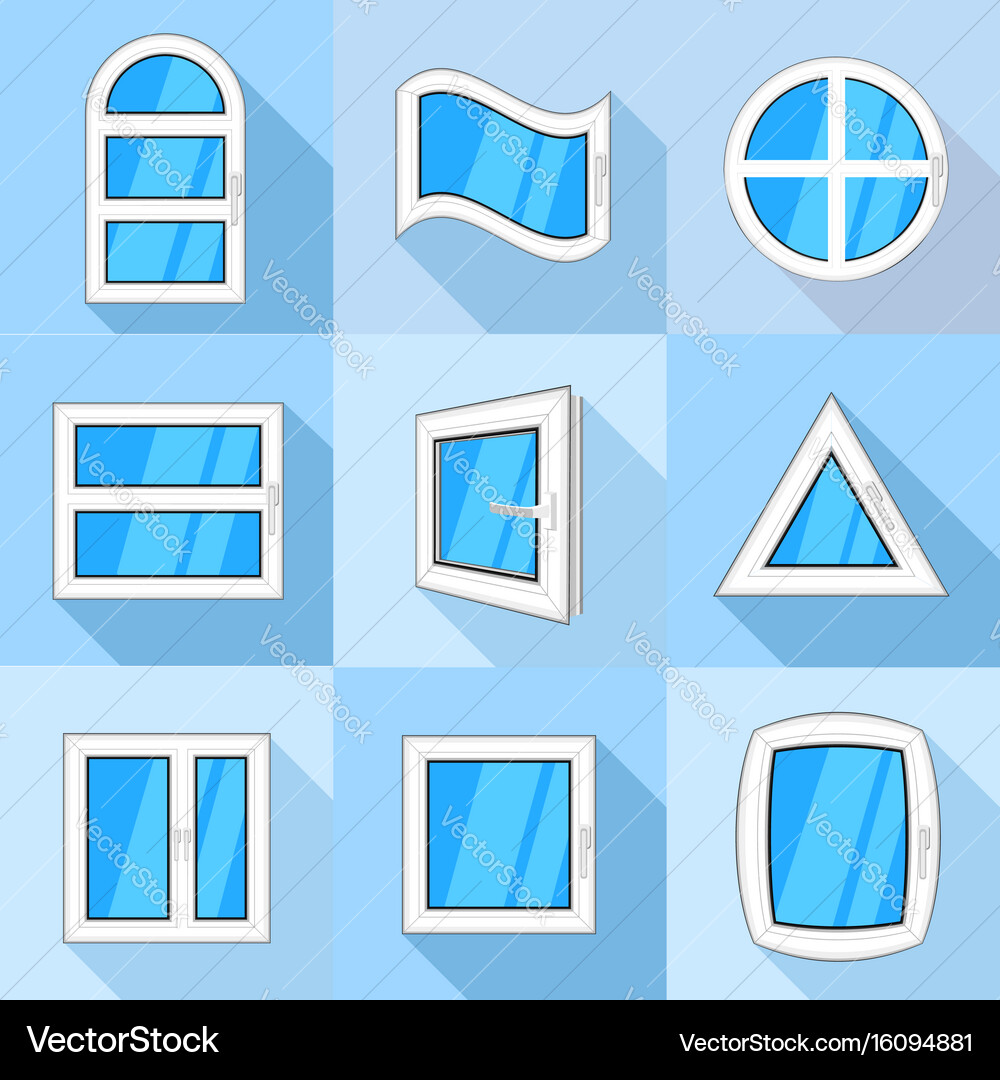 Types of window icons set flat style Royalty Free Vector