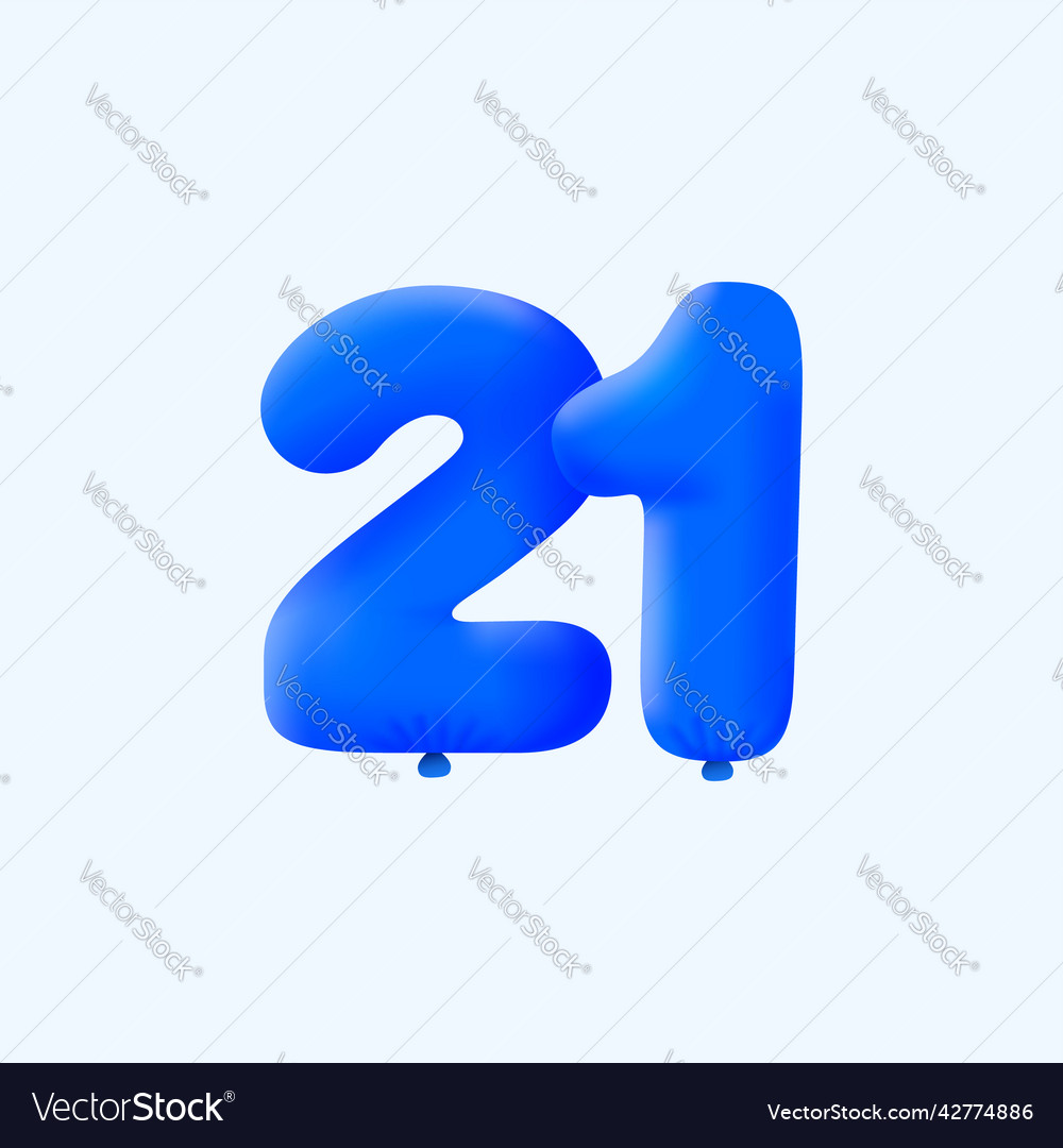 Blue 3d number 21 balloon realistic helium Vector Image