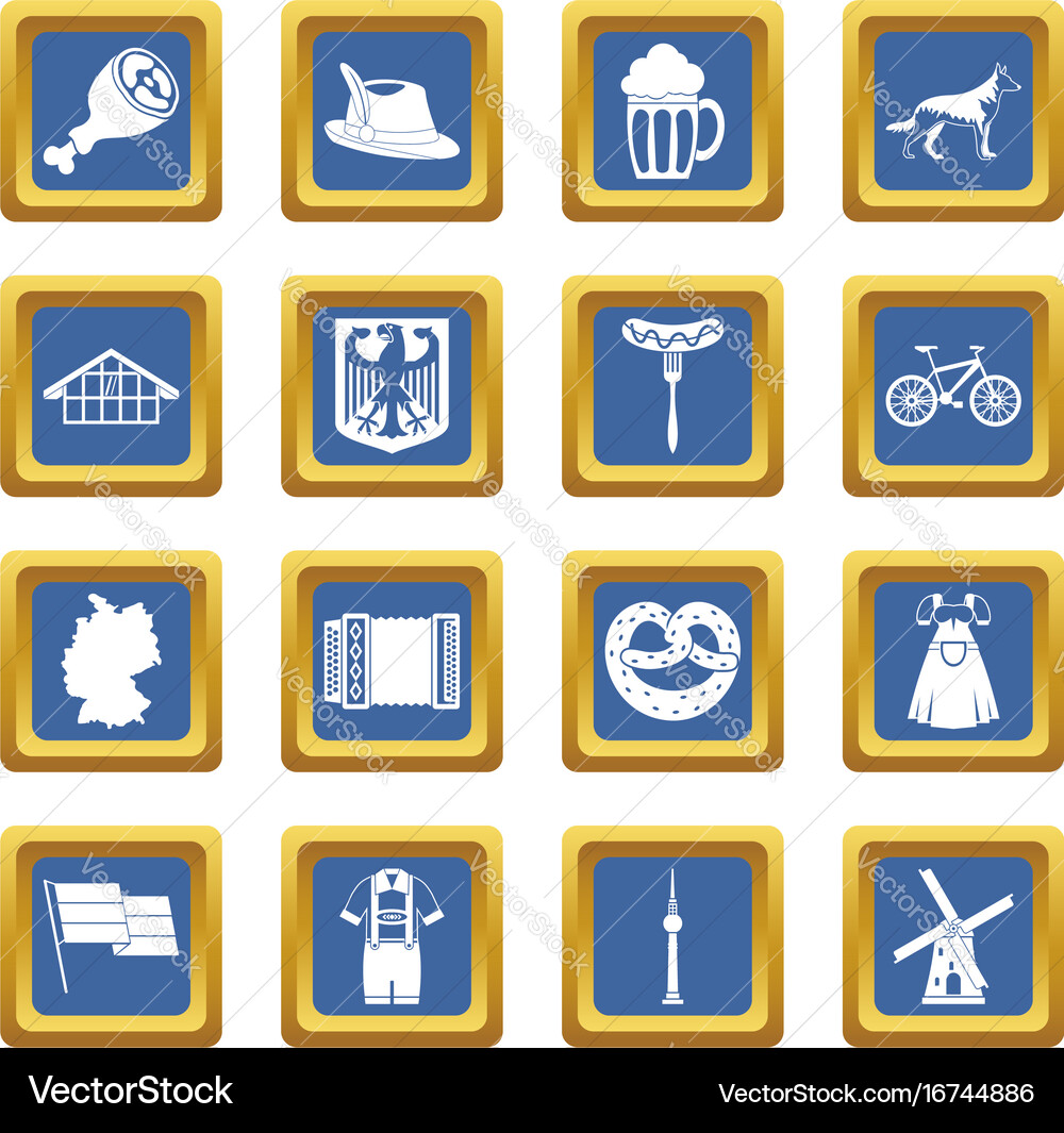 Germany icons set blue Royalty Free Vector Image