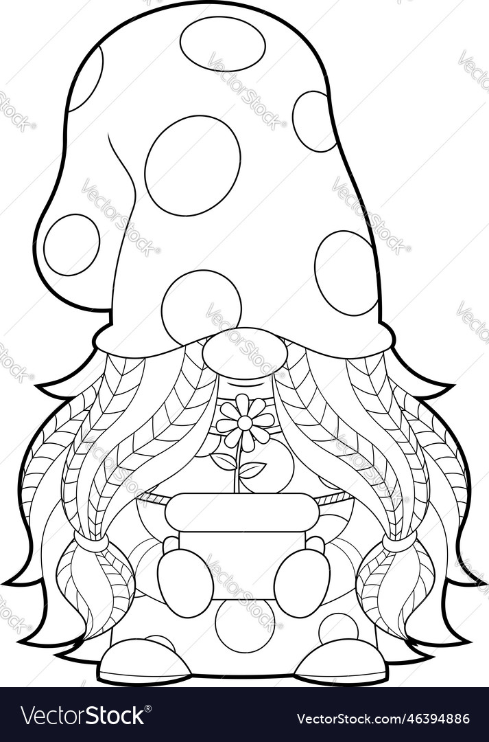 Outlined Cute Female Gnome Cartoon Character Vector Image