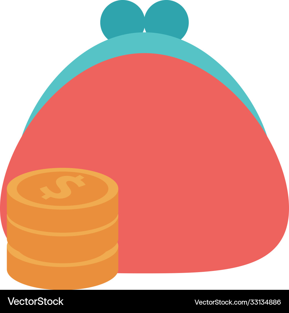 Purse with coins money flat style icon Royalty Free Vector