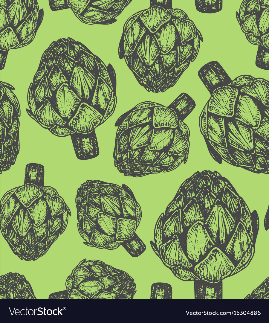 Seamless pattern with artichoke sketch style Vector Image