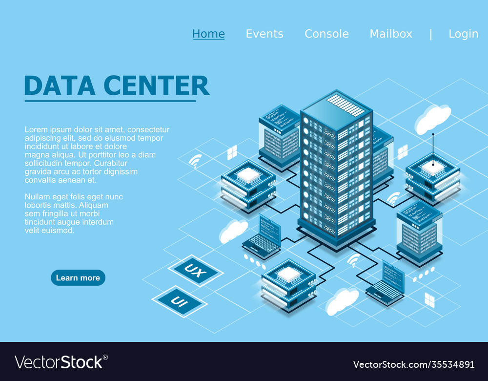 Concept data network management isometric map Vector Image