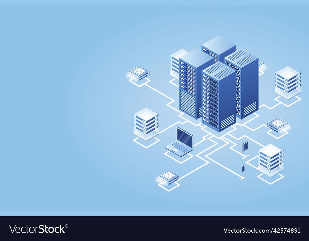 Concept of data network management isometric map Vector Image
