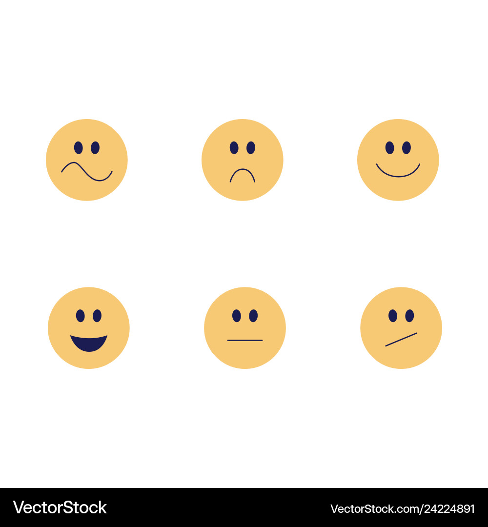 Funny emoji smiles flat icon set Royalty Free Vector Image