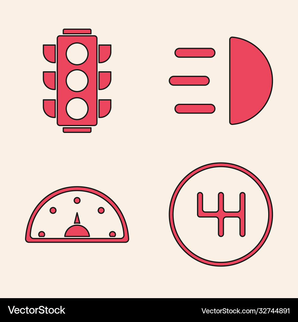 Set gear shifter traffic light high beam Vector Image