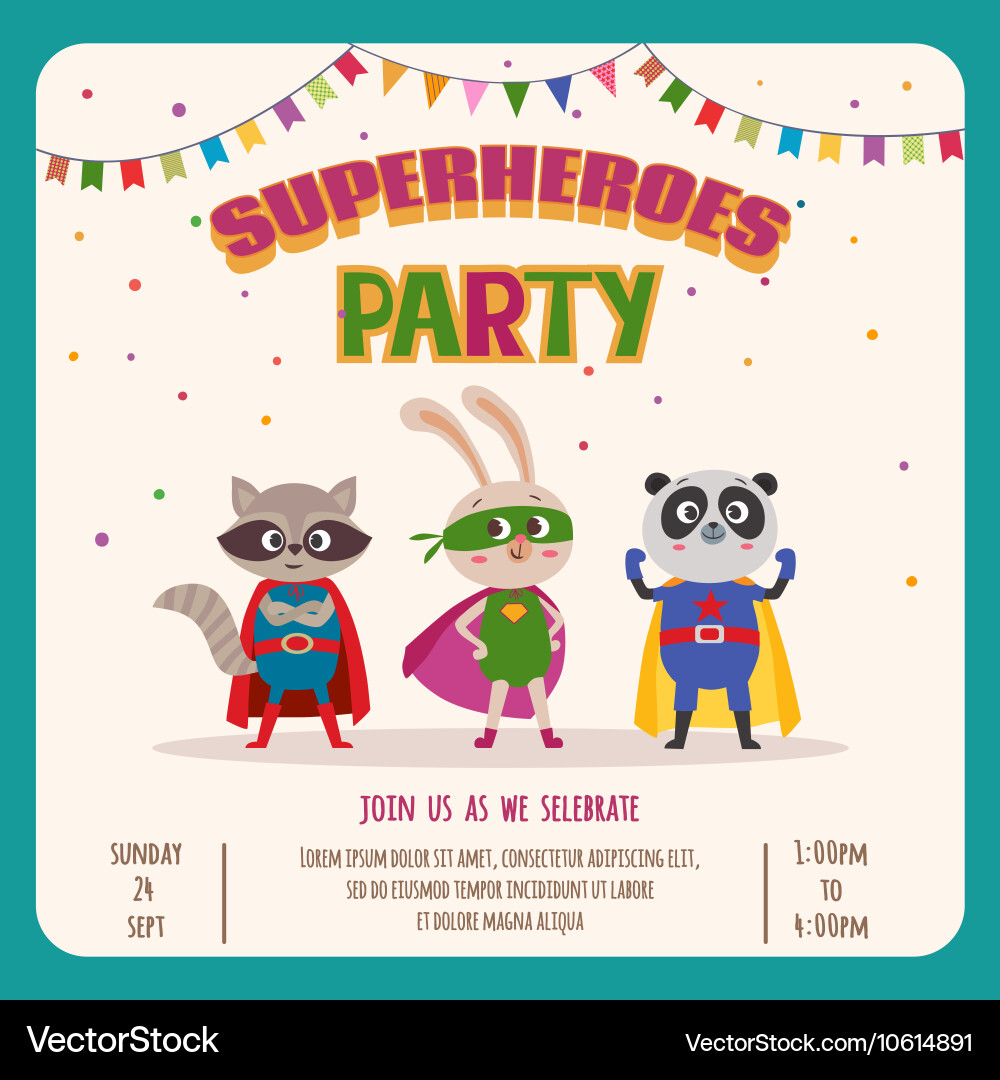 Superhero card invitation with group cute Vector Image