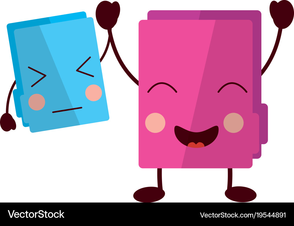 Two happy folder file cartoon kawaii icon Vector Image