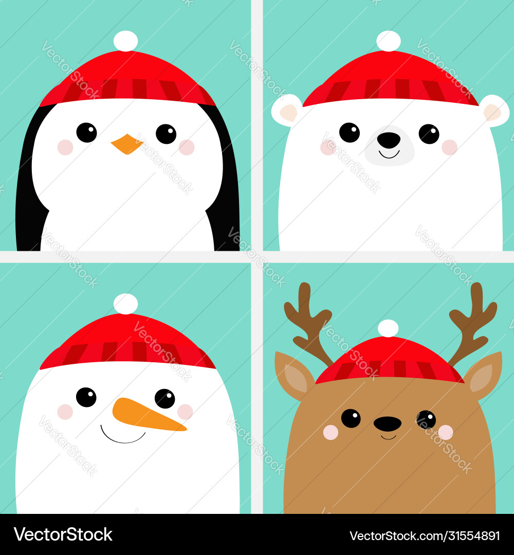 White polar bear snowman raindeer deer penguin Vector Image