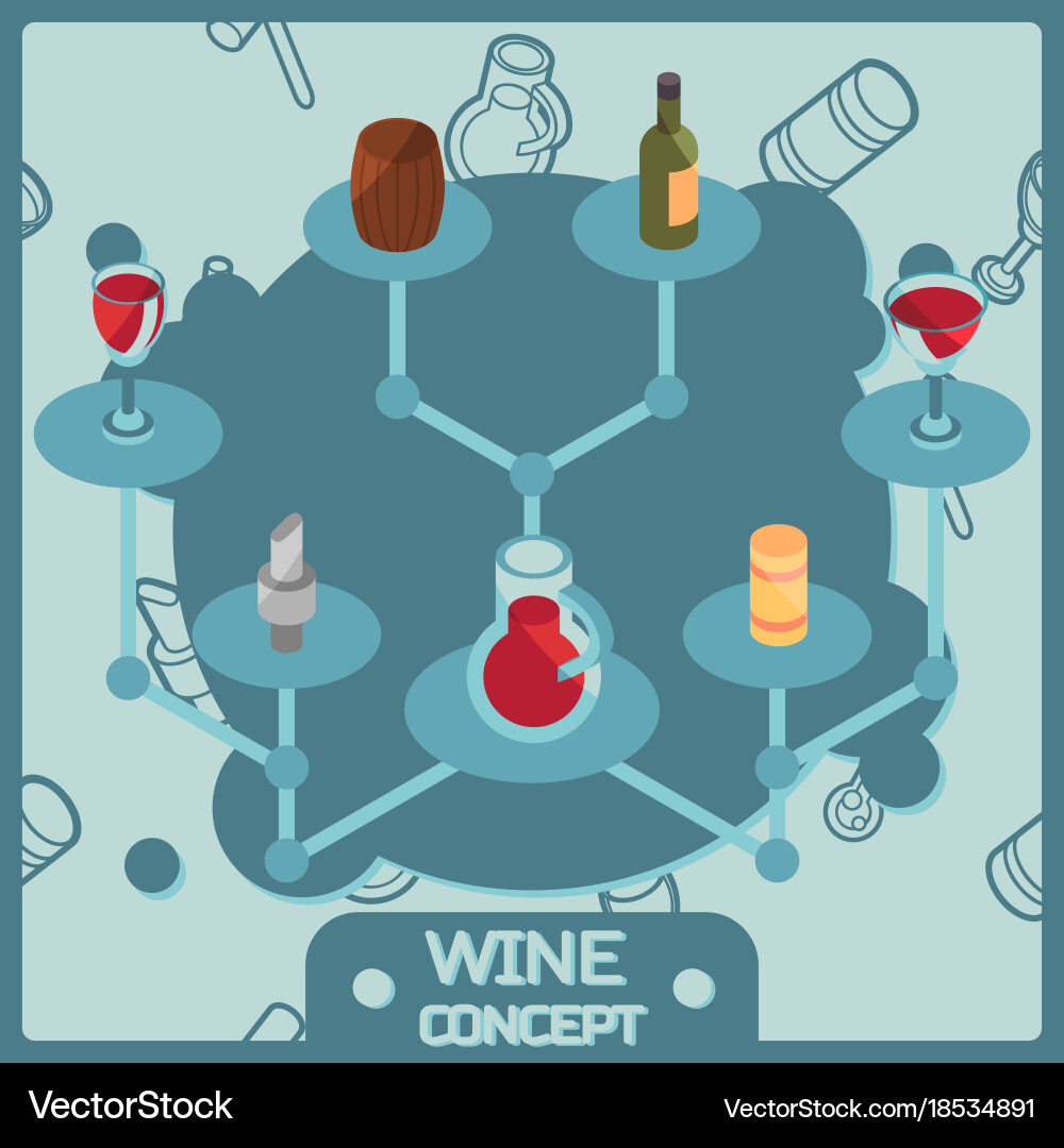 Wine color isometric concept icons Royalty Free Vector Image