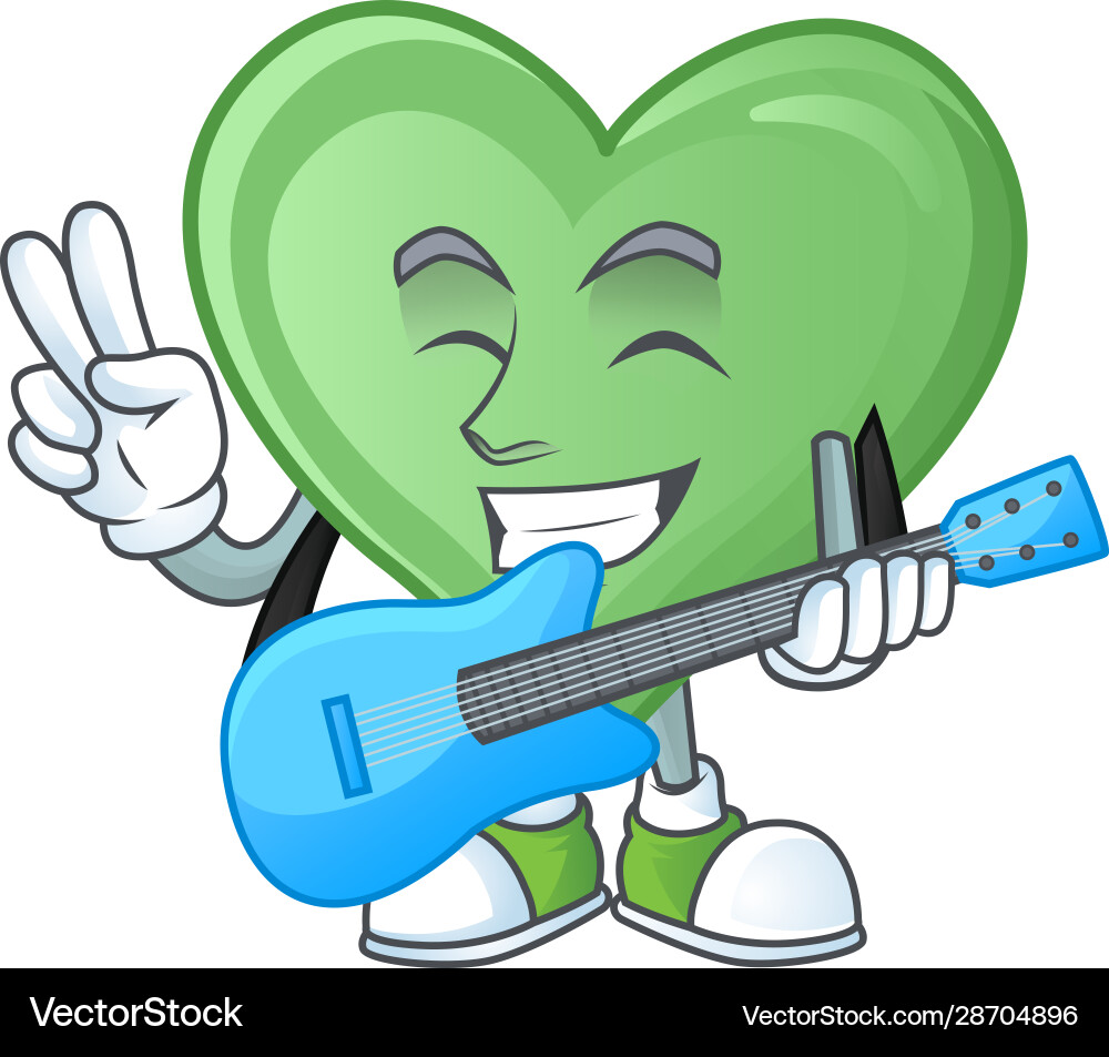 A mascot green love performance with guitar Vector Image