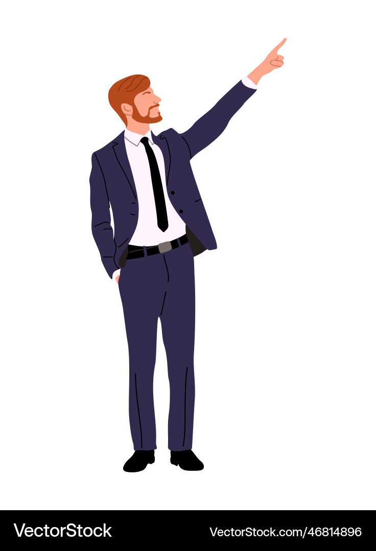 Business man character pointing up isolated Vector Image