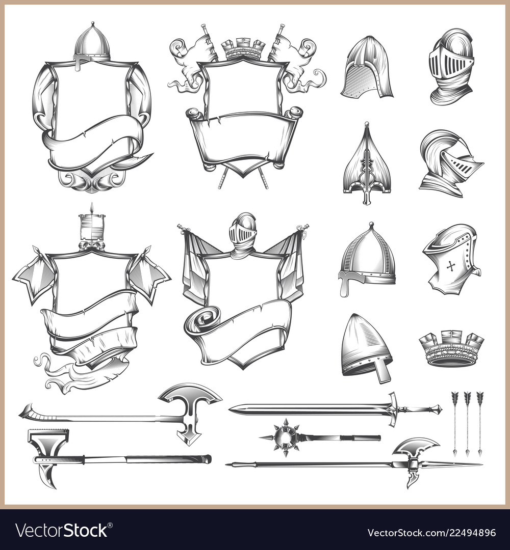 Collection of heraldic elements helmets and Vector Image Collection of heraldic elements helmets and Vector Image