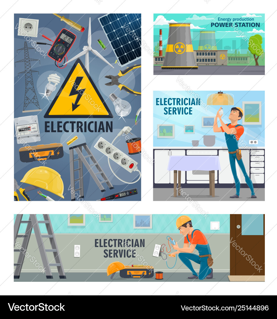 Electrician tools electricity repair service Vector Image