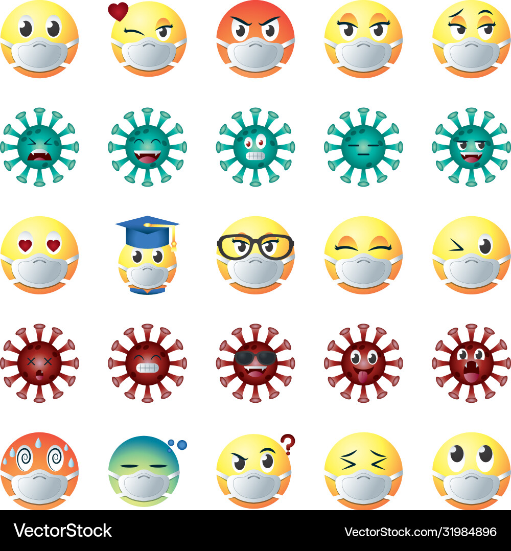 Images Of Emojis With Masks Free Vector | Emoji With Face Mask Pack