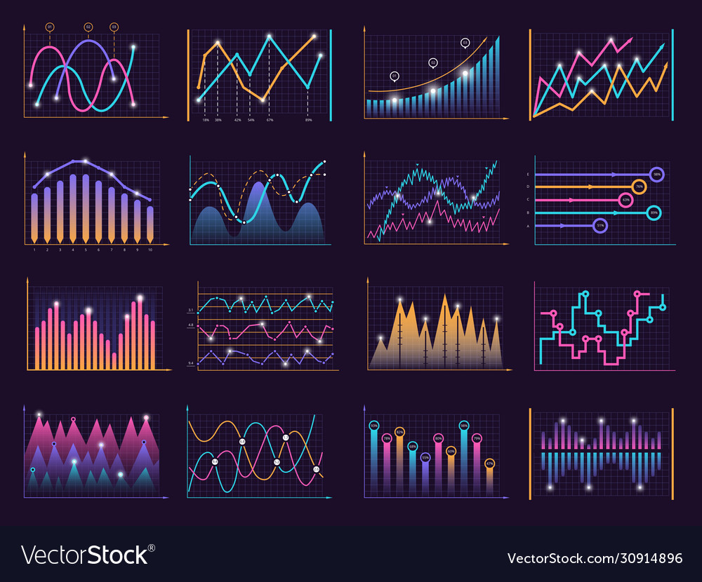 Line charts curves growth business graphic Vector Image