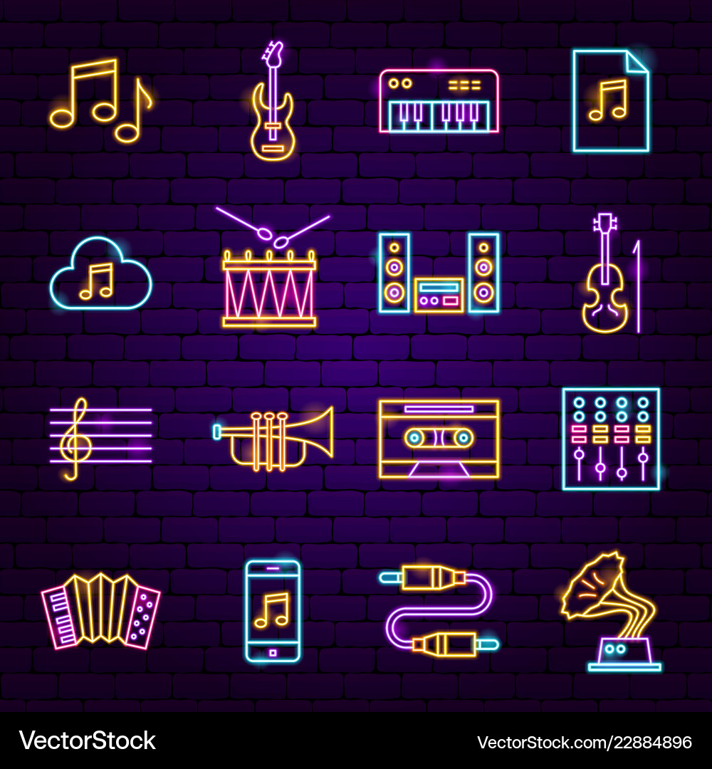 Music audio neon icons Royalty Free Vector Image