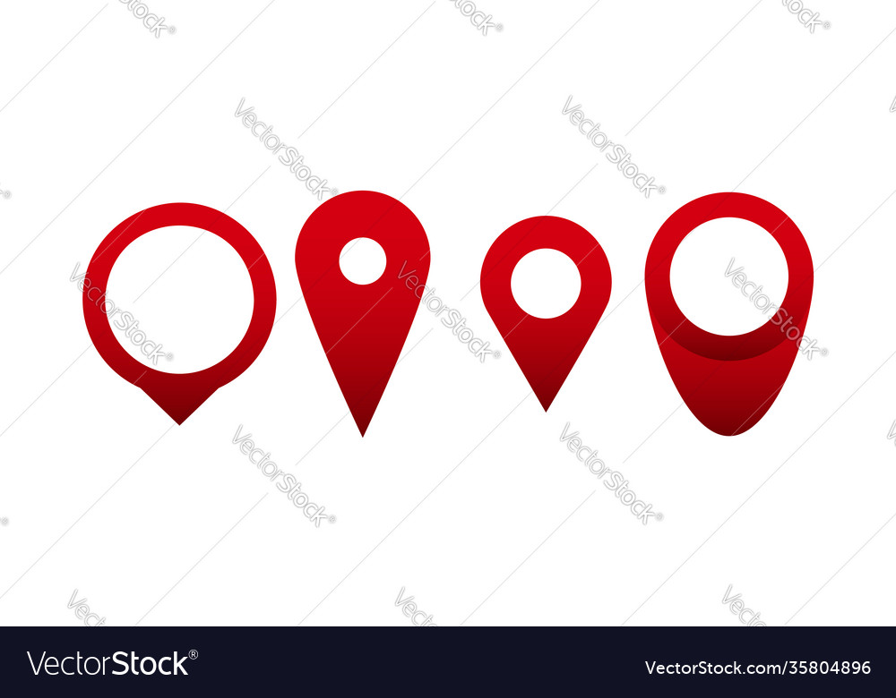 Red pin point icon set map location pointer Vector Image